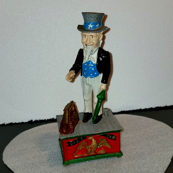 Not sure | Other | Vintage Uncle Sam The Tax Man W Bag Coin Bank Heavy ...